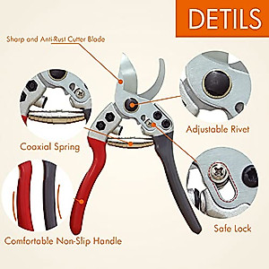 Gardzen 8" Bypass Pruning Shear Garden Scissors, SK5 Sharp Precision Cut Steel Blade Pruner, Blade Lock