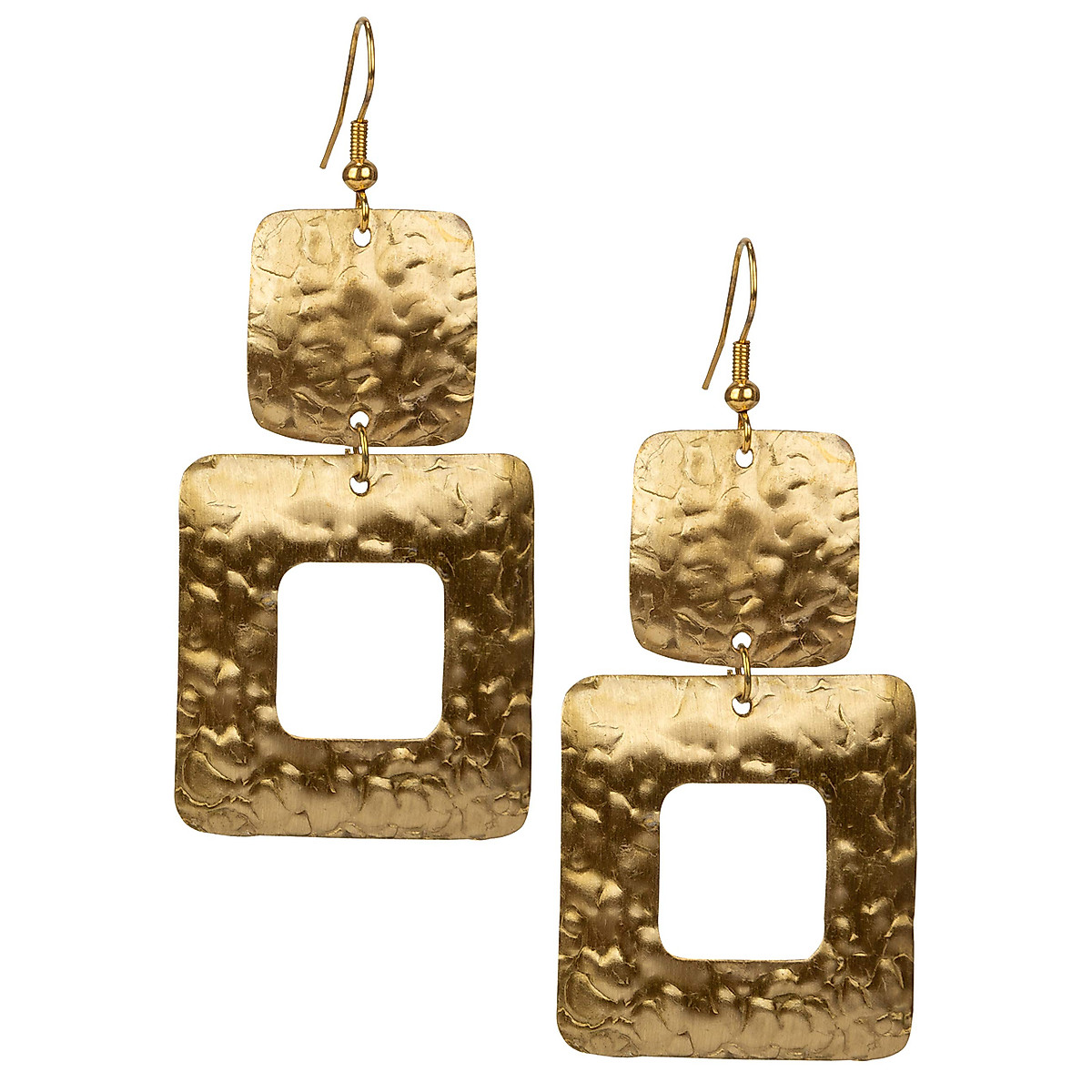 SPUNKYsoul Handmade Boho Unique Square Hammered Earring for Women (Gold) Dangle Drop