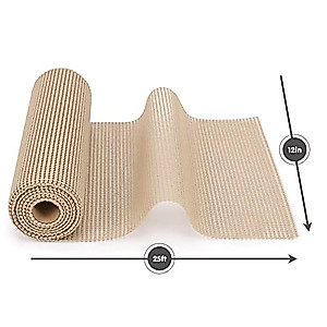 Moretoes Drawer and Shelf Liner, Non Adhesive 12 in x 25 FT Durable and Strong Cabinet Liner Non Slip for Kitchen Cupboard Pantry Table Desk Storage Organizer (Beige)