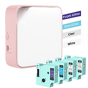 Vixic D1600 Bluetooth Label Maker (Comes with 4 Color Label Tapes) Bundle 6 Color Standard Label Tapes, 12mm (1/2 Inch), Compatible D1600 Label Maker