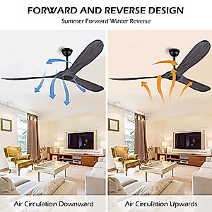 Solid Wood Ceiling Fans without Light, 70 Inch Real Wood Ceiling Fan with Remote Control and 3 blade, Natural Wood Ceiling Fan Waterproof, Indoor Outdoor Ceiling Fans for Patio, Bedroom, Living room