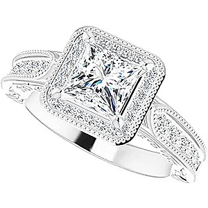 Moissanite World 1CT Princess Cut Colorless Moissanite Engagement Ring Wedding Band Gold Silver Eternity Solitaire Ring Halo Ring Vintage Antique Anniversary Promise Gift Her (7)