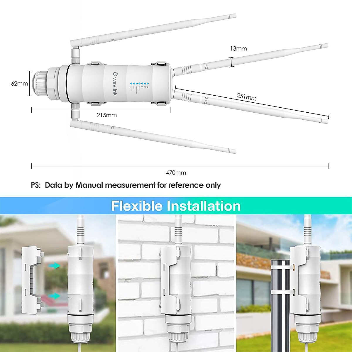 WAVLINK AC1200 Outdoor Wireless High Power Weatherproof WiFi Long Range Extender/Access Point/Router with Passive POE,Dual Band 2.4+5G Repeater,Gigabit Port, No WiFi Dead Zones for Working from Home