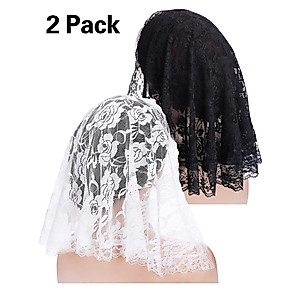2 Pieces Floral Lace Veils Head Covering Latin Mass Mantilla Veils Short Scarf for Bridal Women (Simple Style,Medium)