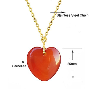 SERYNOW Carnelian Heart Healing Stone Pendant Necklace for Women Natural Carnelian Pendant Handmade Necklace (Heart-Gold)