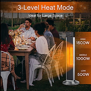 Electric Space Heaters for Indoor Use Large Room, Infrared Heater w/Remote, Auto Shut Off, 500/1000/1500W Radiant Heater, Super Quiet 3s Instant Warm Vertical Indoor space heaters, Patio Heater