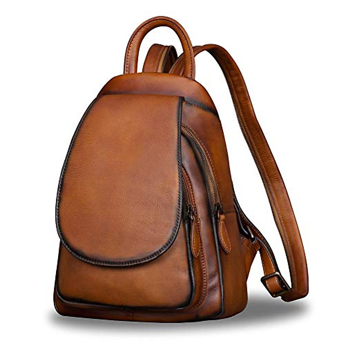 Genuine Leather Backpack for Women Vintage Handmade Casual Knapsack Small Rucksack Satchel (Brown)