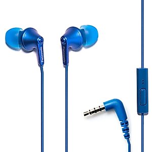 Panasonic ErgoFit Wired Earbuds, in-Ear Headphones with Microphone and Call Controller, Ergonomic Custom-Fit Earpieces (S/M/L), 3.5mm Jack for Phones- RP-TCM125-AA (Metallic Blue)