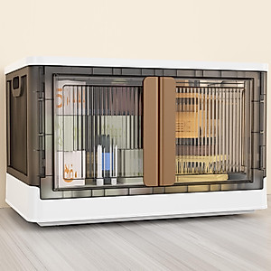 BROVIEW V6 Stackable Storage Bins with Lids, 19Gal Collapsible Plastic Storage Bins With Wheels, Folding Storage Cabinet with Doors, Foldable Toy Clothes Organizer for Closet Home Dorm, 1 Pack White