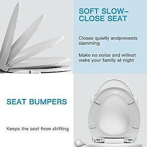 Bidet Toilet Seat, Elongated Non-Electric Bidet Attachment for Toilet with Self-Cleaning Nozzles, Slow Close Toilet Seat,Quick-Release Easy DIY Installation, Feminine Cleaning | 19" White