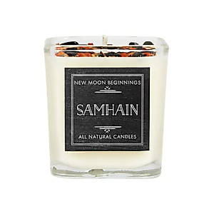 Samhain Halloween Candle by New Moon Beginnings - Fall Scented Pumpkin Candles - Herb & Crystal Candles - Soy Candle - Autumn Fall Candles