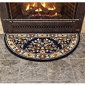 Minuteman International Blue Oriental Wool Hearth Rug, Half Round
