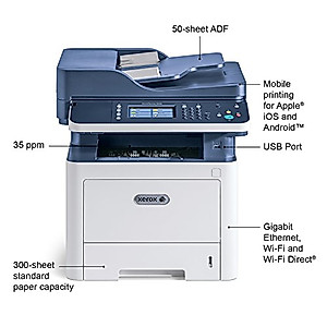 Xerox WorkCentre 3335/DNI Monochrome Multifunction Printer, Amazon Dash Replenishment Ready, Blue/white