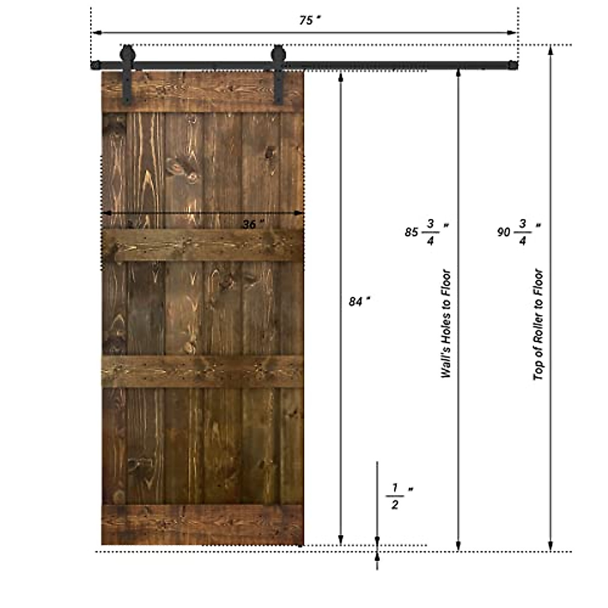 Sliding Barn Door 36 in x 84 in, Made-in-USA, Customizable Solid Wood Barn Door Included 6.25ft Hardware Kit and Pull Handle, Easy Assembly Dark Brown, Ladder Series