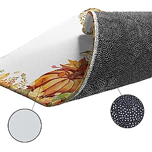 Autumn Pumpkins Round Area Rug 3ft,Washable Outdoor Indoor Carpet Runner Rug for Bedroom,Kitchen,Living Room,Office,Area+Rug Small Bath Door Desk Floor Mat Thanksgiving Eucalyptus Maple Leaves