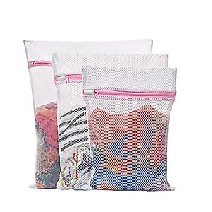 HONBAY Set of 3 Mesh Laundry Bags for Lingerie Socks Pantyhose Baby Clothes and Stuffed Toys Used in Both Washing Machine and Dryer Coarse Mesh Zippered Bags (1 Large 1 Medium 1 Small)