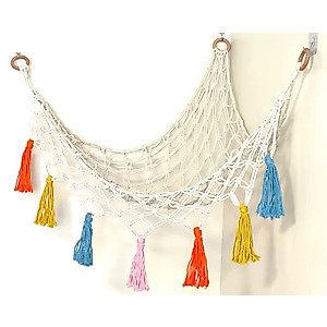 MacrameBay Large Handmade Macrame Stuffed Animal Toy Net Hammock Boho Girl Nursery Playroom Bedroom Kids Room Storage Organizer Decor with Hooks