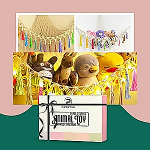 Large Stuffed Animal Toy Storage Hammock 60 Inch Star Light, Stuffed Animals Net or Hammock Macrame Stuff Animal Storage Corner Hanging Net Holder Toy Organizer with Tassel & Hooks for Bedroom,Nursery