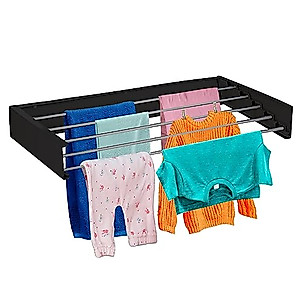 EWODE Clothes Drying Rack Wall Mounted, Collapsible Retractable Laundry Drying Rack, 60 lbs Capacity, 13,1 Linear Ft, 31,5" Width (Black)