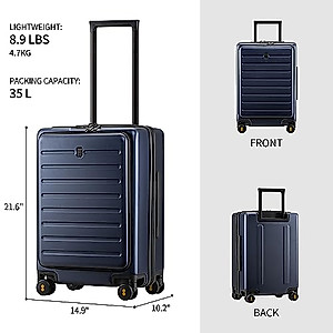 LEVEL8 Road Runner 20 Inch Luggage with Front Compartment, Suitcase with Wheels, Hard Shell Travel Luggage, Lightweight Spinner Luggage, TSA Locks-Navy Blue