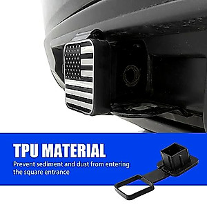 Hawyet 1 PC Universal Trailer Tube Square Mouth Cover, 3.1" x 7.5" TPU American Flag Tow Hook Dust Plug, Protect Trailer Tube and Trailer Base, Suitable for Most Car Models (Silver)