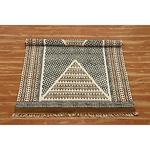 CASAVANI Collection Runner - 5x10 Area Rug Black & Brown Cotton Dhurrie Geometric Kilim Rug Indoor Outdoor Use Carpet Flatweave Rugs for Home & Foyer Corridor Hallway & Stair Runner