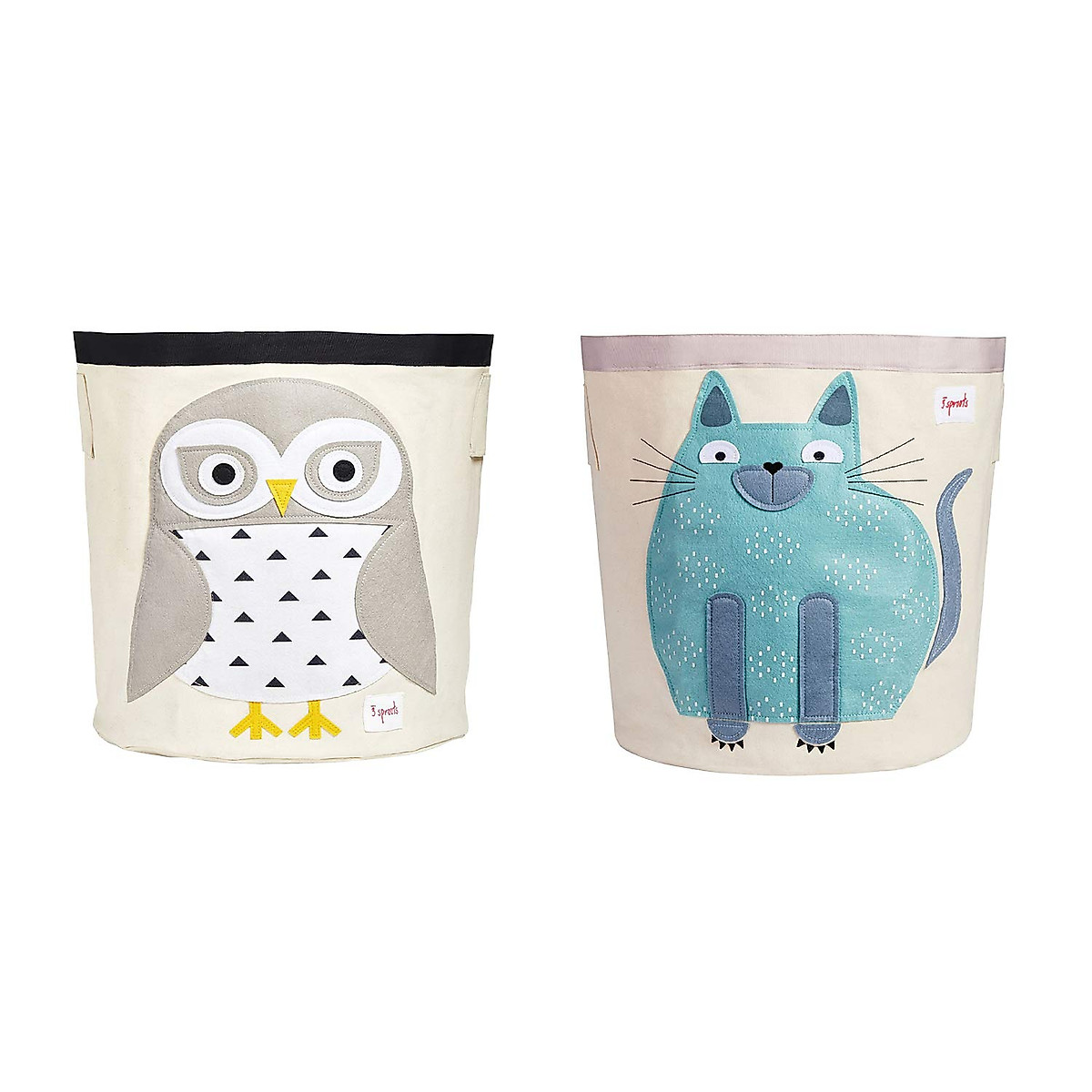 3 Sprouts UBNSNO Canvas Storage Bin Laundry and Toy Basket for Baby Toddlers and Kids, Owl and Cat