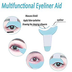 FMOYSIEN 3PCS Eyeliner Stencils Mascara Shield Silicone Eyeliner Applicator Tool Multifunctional Makeup Tool Eyeshadow Lipstick Mascara Eyeliner Guide Wing Eyeliner Tool for Beginners(Blue)
