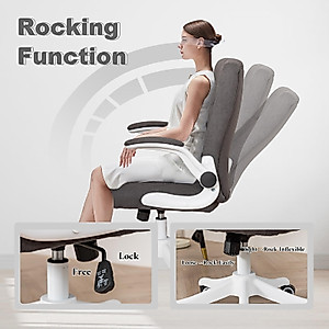 Home Office Chair, Comfy Chair Work from Home Essentials, Cloth Comfy Office Chair Comfortable Computer Chair with Wheels Swivel, Ergonomic Lumbar Support and Flip-up Armrests |Grey