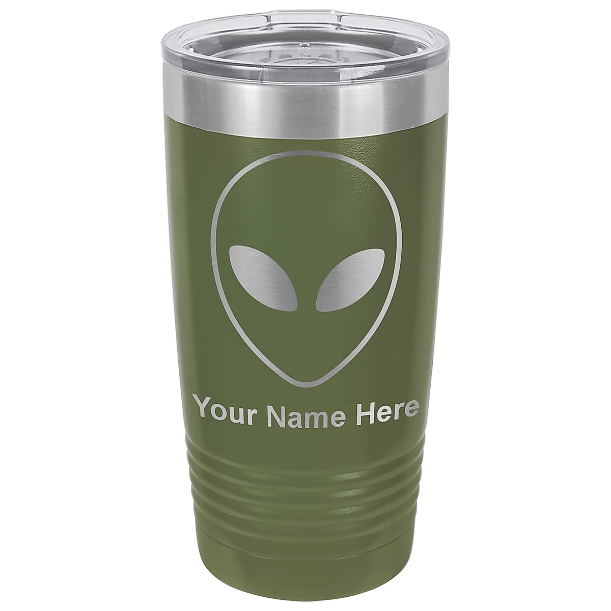 LaserGram 20oz Vacuum Insulated Tumbler Mug, Alien Head, Personalized Engraving Included (Camo Green)