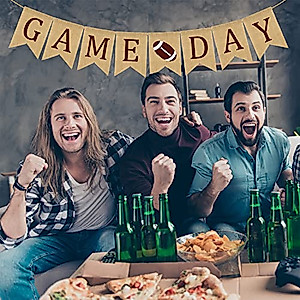 Doumeny 2Pcs Football Game Day Burlap Banner American Football Bunting Garland Sports Theme Party Banner Rustic Football Superbowl Bunting Banner for Birthday Baby Shower Sports Club Party Decoration