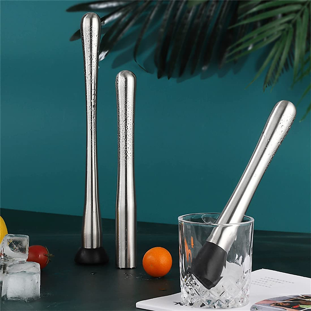 InfantLY Bright Stainless Steel Cocktail Muddlers With Grooved Nylon Head, Professional Bar Accessories - Create Delicious Fruit Based Drinks
