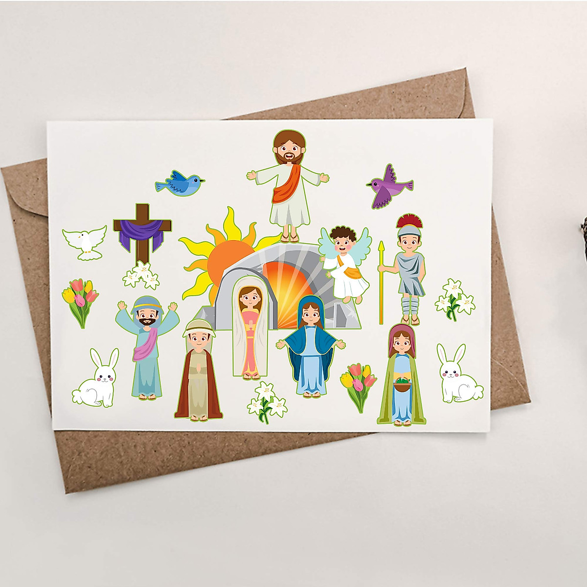 WATINC 40 Sheet Make a He Lives Scene Stickers for Easter Party Supplies, Easter Jesus Resurrection Stickers Birthday Party Game, Easter Religious Education Party Classroom Activity Gifts