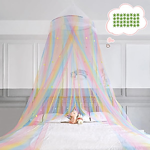 FIOBEE Bed Canopy Bed Curtains Mosquito Net Room Décor with Stars for Bedroom, Rainbow