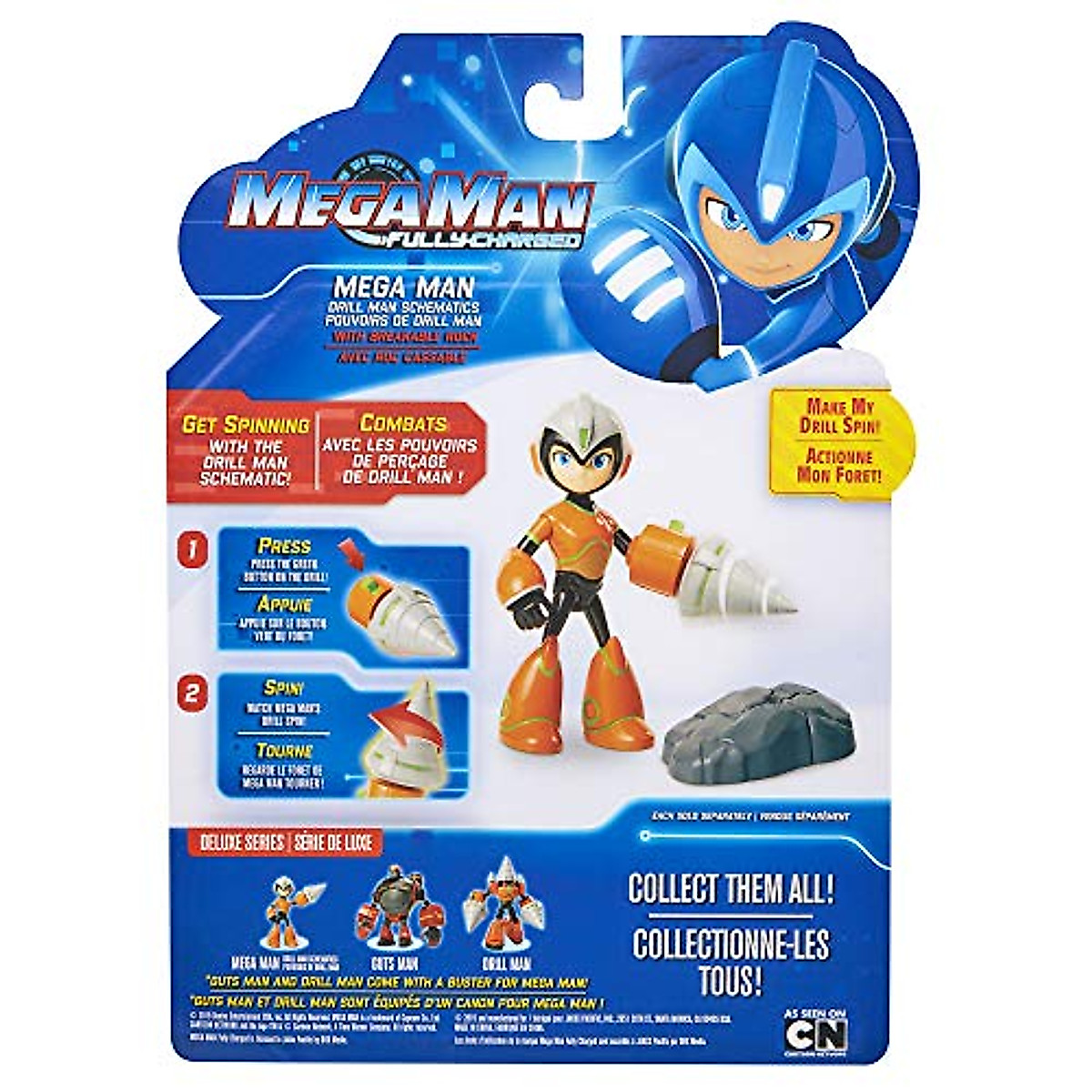 Megaman Fully Charged – Deluxe Drill Man Schematics Articulated Action Figure with Spinning Drill and Break-Apart Boulder Accessory! Based on the new show!