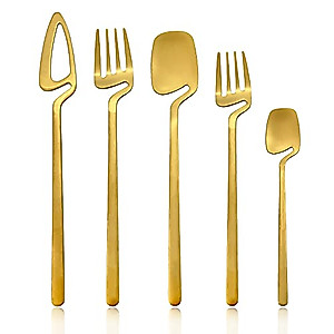 JANKNG Matte Gold Silverware Set, 20-Piece 304 Stainless Steel Flatware Hanging Cutlery Set Service for 4, Satin Finish Kitchen Utensil Set, Knife Fork Spoon Salad Fork Dishwasher Safe