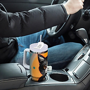 Cat Cartoon Tumbler with Handle and Straw 30-40 Lid Cup Holder Compatible for Travel Insulated Stainless Steel Cup Food Grade PP Gifts for Him Her BPA-free