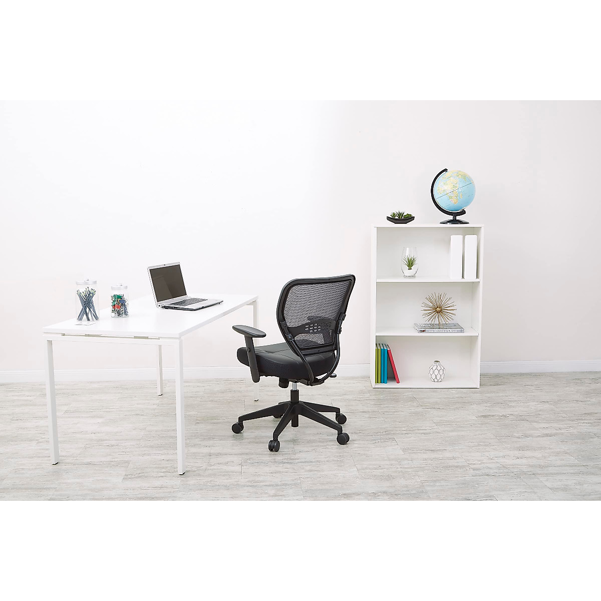 SPACE Seating Professional AirGrid Dark Back and Padded Black Eco Leather Seat, 2-to-1 Synchro Tilt Control, Adjustable Arms and Tilt Tension with Nylon Base Managers Chair