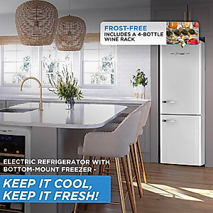 Unique Appliances UGP-330L W AC Classic Retro Refrigerator Electric Bottom-Mount Fridge with Intuitive Control Panel, 4 Glass Shelves, and 3 Freezer Drawers, Frost-Free, 12 cu./ft, Marshmallow White