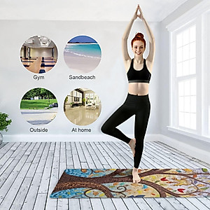 GOODOLD Mosaic Art Tree Yoga Mat, 71 x 26 Inch Non-slip Yoga Mats Folding Travel Exercise Mat Indoor Outdoor Gym Pilates with Storage Bag for Women Men