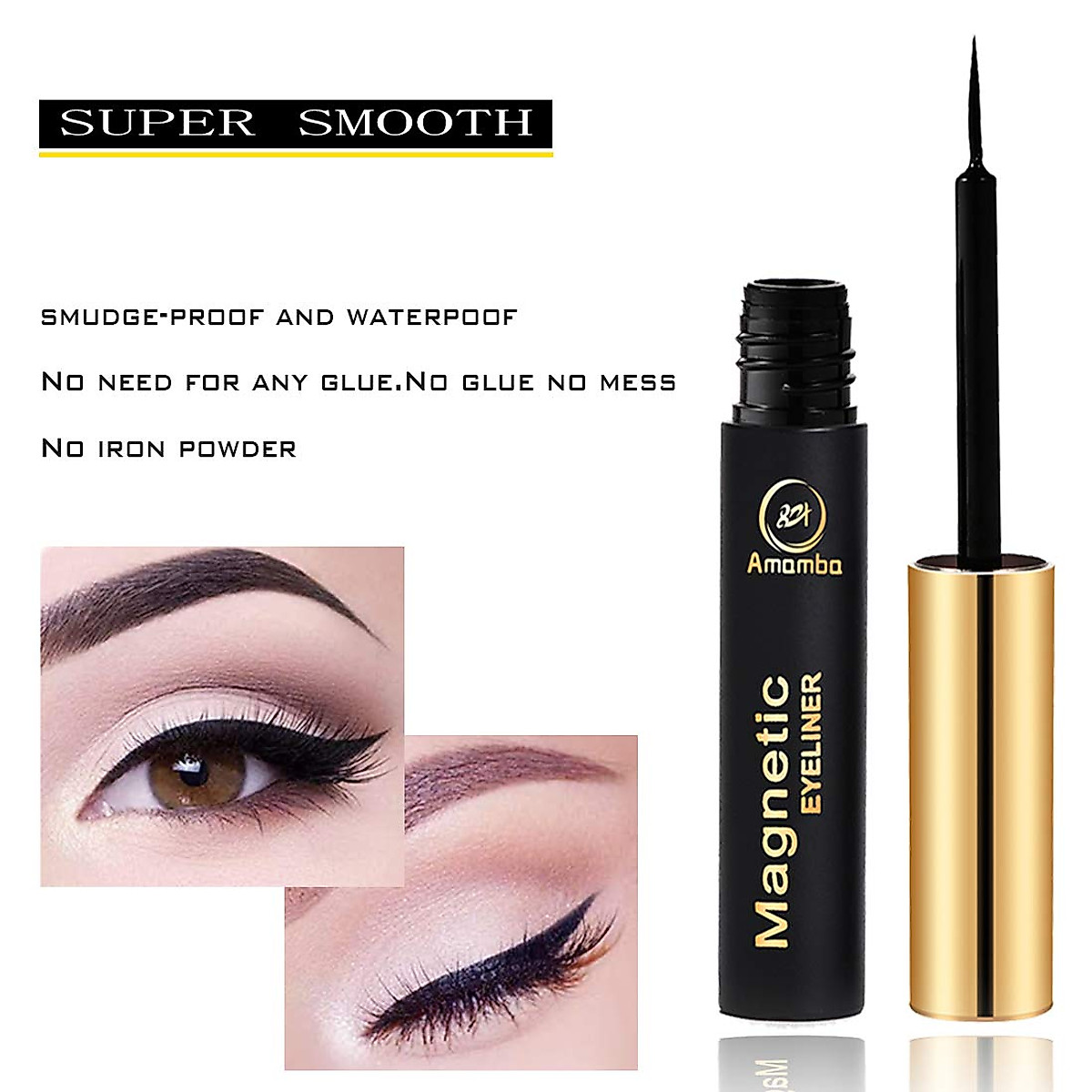 Amamba Magnetic Eyeliner, Waterproof and Smudge Resistant Magnetic liner,No iron powder and Natural Look【2pcs】