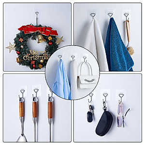 Meknow Large Adhesive Hooks Utility Hooks 12 Pack Waterproof and Rustproof Wall Hooks for Hanging Heavy Duty, Stainless Steel Robe & Towel Hanger 22Ib(Max) for Kitchen, Bathroom, Home and Office