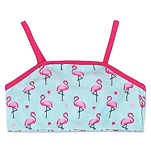 Dreamwave Flamingo Toddler Girls Swimsuit Set: Rash Guard Bikini Skirt One-Piece Pink/Blue 4T