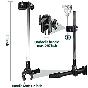 Umbrella Mount Holder, Adjustable Umbrella Mount Stand No Need Wrench to Attach/Detach Umbrella Clamp for Wheelchairs, Walker, Rollator, Biycle, Pram, Stroller, Black