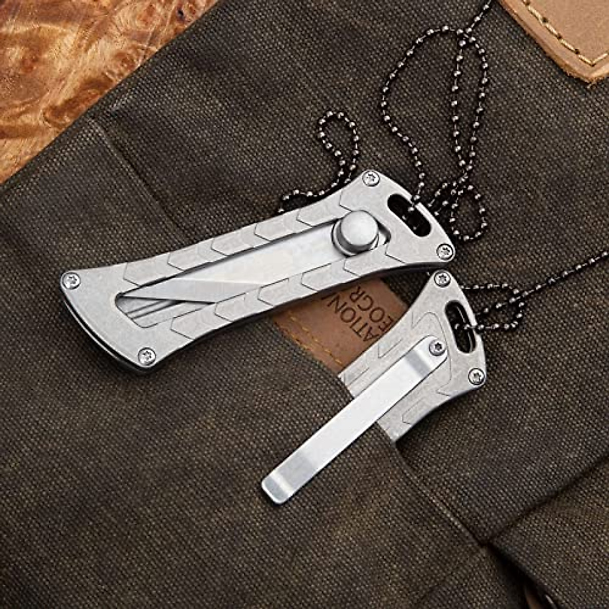 Samior S21 Retractable Blade Utility Knife 1.8 inches D2 Replaceable Razor Blade, 3.5 inches Grey Titanium Handle