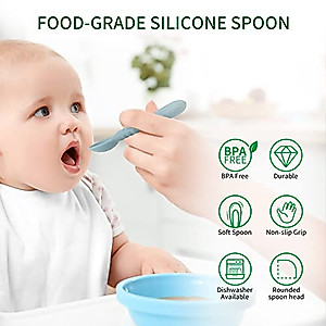 Silicone Baby Feeding Spoons [6 Pack] ME.FAN First Stage Baby Infant Spoons - Baby Utensils Soft Training Spoon Self Feeding - Chew Spoon Set for Babies and Toddlers
