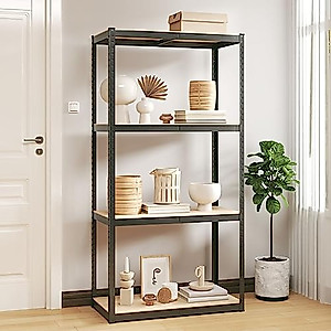 vidaXL 4-Layer Storage Shelf, Galvanized Steel & Engineered Wood Construction, Industrial Style Anthracite Shelving Unit, Commercial or Residential Use