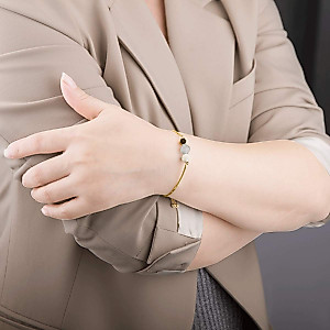 Jardme Essential Oil Diffuser Bracelet, Lava and Rose Quartz Essential Oil Bracelet, Rose Quartz Gemstone Bracelet, Adjustable Gold Bracelet (Blue Aquamarine-14K)