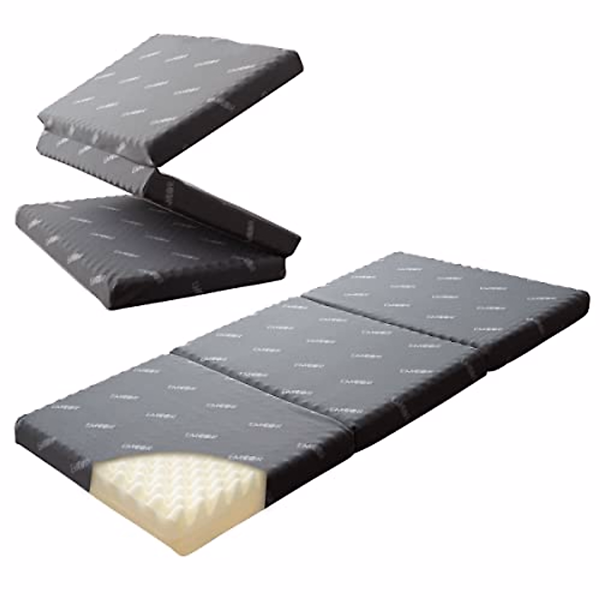 EMOOR Tri-Fold Mattress Start Twin (78x38x3in) 180N, High Resistance Egg Crate, Washable Cover, Gray, Minimalist,