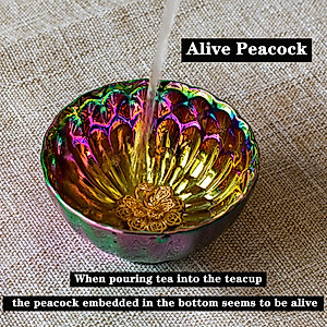 HOHCNA Jianzhan Tenmoku Tea Cup with Golden Peacock, 3D Chinese Kungfu Tea Cup Porcelain Master Teacup - 5 oz